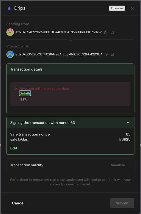 getting failed decoding transaction data error for transactions from