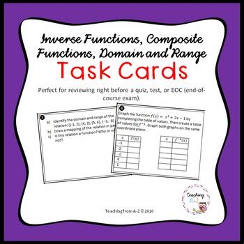 Inverse Functions Composite Functions Domain And Range Task Cards
