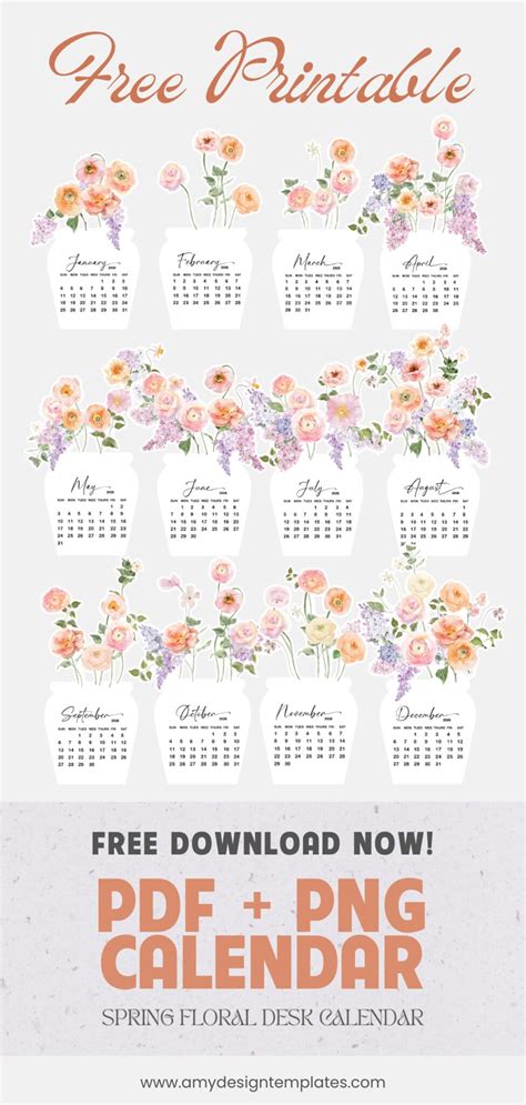 Free Printable Flowers Vase Desk Calendar Violet Purple Poppy