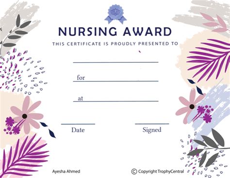 Free Nursing Award Certificate Template Trophycentral
