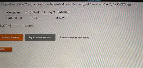 solved using values of a hº and sº calculate the standard