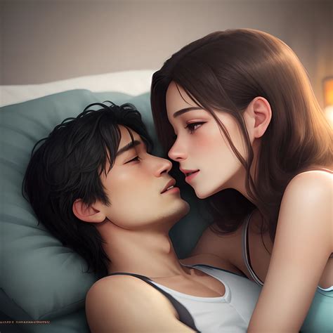 Anime Couple In Bed With Eyes Closed And Eyes Closed Seaart Ai