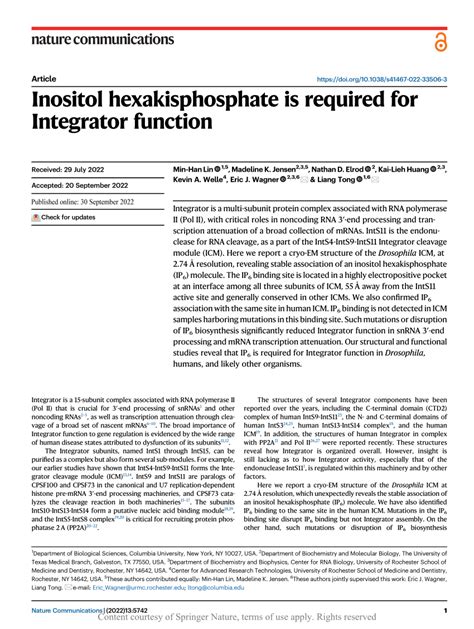 Pdf Inositol Hexakisphosphate Is Required For Integrator Function