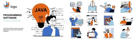 Programming Software Flat Illustrations Stock Vector Illustration Of