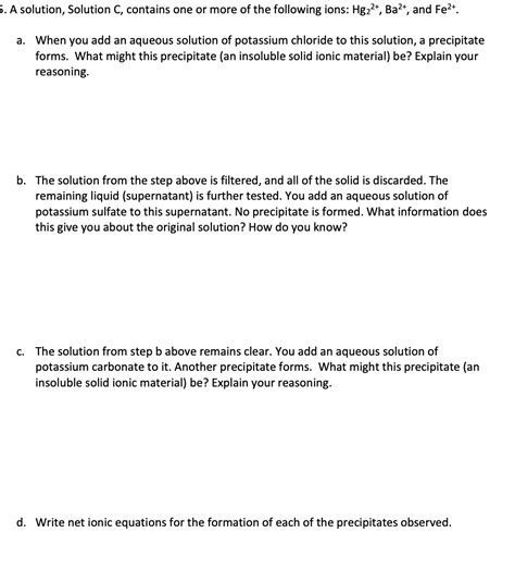 Solved A Solution Solution C Contains One Or More Of The Chegg