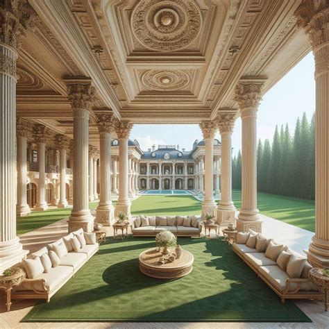 Luxury Mansion Interior With Columns And Couches
