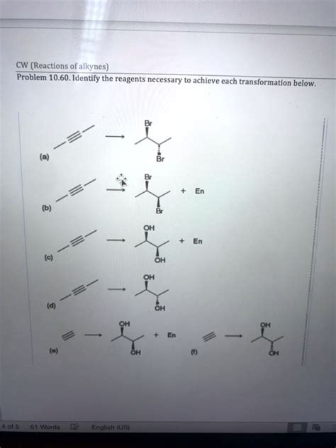 SOLVED: CW (Reactions of alkynes) Problem 10.60.Identify the reagents necessary to achieve each ...