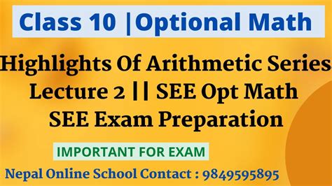 Highlights Of Arithmetic Series Lecture 2 See Opt Math See Exam