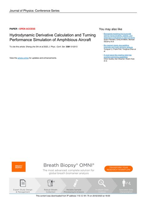 Pdf Hydrodynamic Derivative Calculation And Turning Performance Simulation Of Amphibious Aircraft