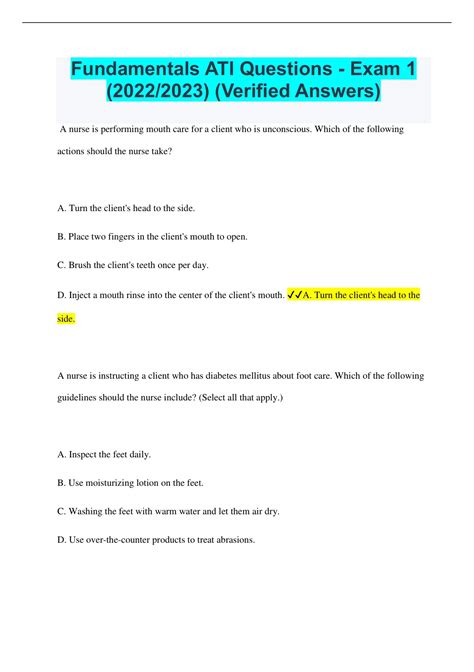 fundamentals ati questions exam 1 2022 2023 verified answers