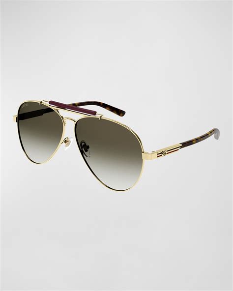 Gucci Mens Plastic Double Bridge Rectangle Aviator Sunglasses Neiman