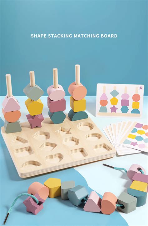 Wooden Beads Sequencing Toy Set Montessori Toys For 3 4 5 Year Old
