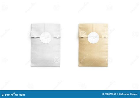 Blank White And Craft Rectangle Paper Bag With Sticker Mockup Stock Illustration Illustration