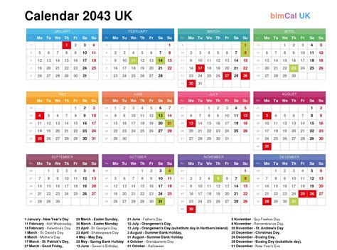 Calendar 2043 Uk Bimcal Uk 🇬🇧