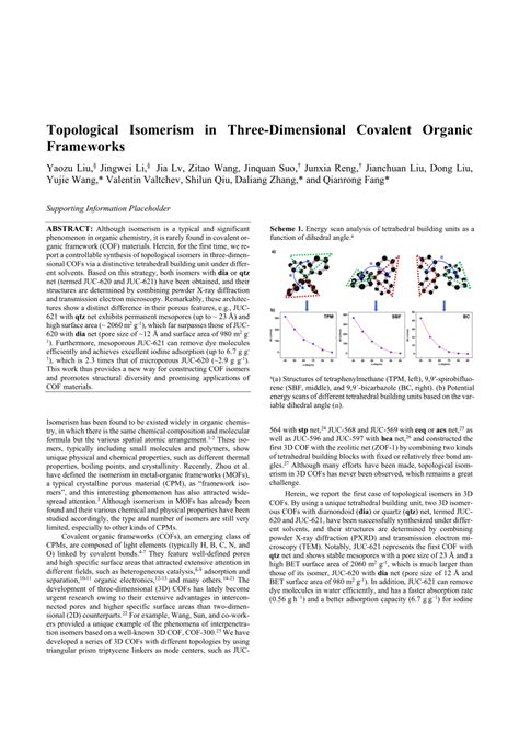 Pdf Topological Isomerism In Three Dimensional Covalent Organic Frameworks