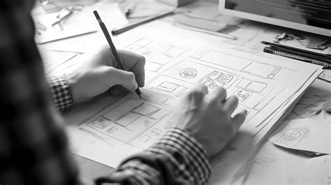 creative professional sketching website layout concept on paper