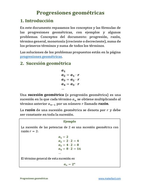Progresiones Geometricas Pdf Secuencia Estructuras Matemáticas