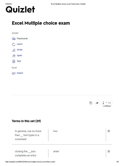 Excel Multiple Choice Exam Terms In This Set Pdf Microsoft Excel Multiple Choice