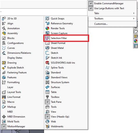 Solidworks Selection Toolswhere Are They
