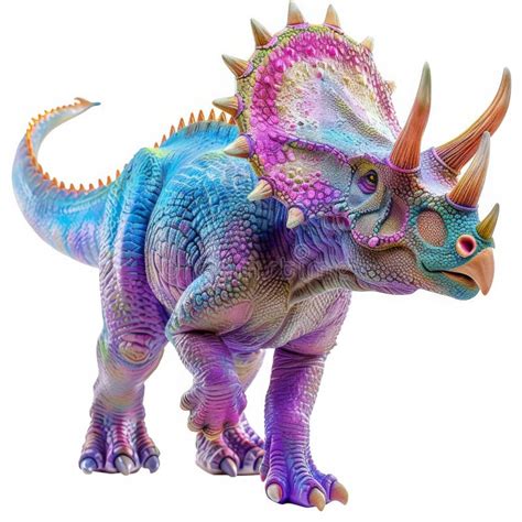 A Colorful Triceratops With Its Three Distinct Horns And Large Frill Standing Confidently Stock