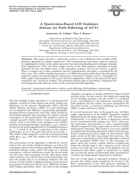 a quaternion based los guidance scheme for path following of auvs