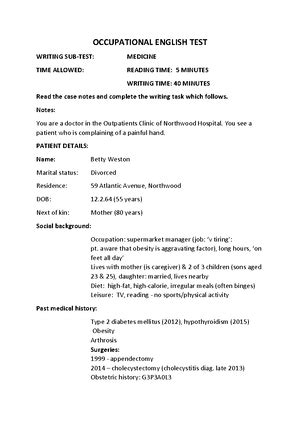 Oet Medicine Writing Case Notes 002 Mr Daniel Mccrae 2 Occupational