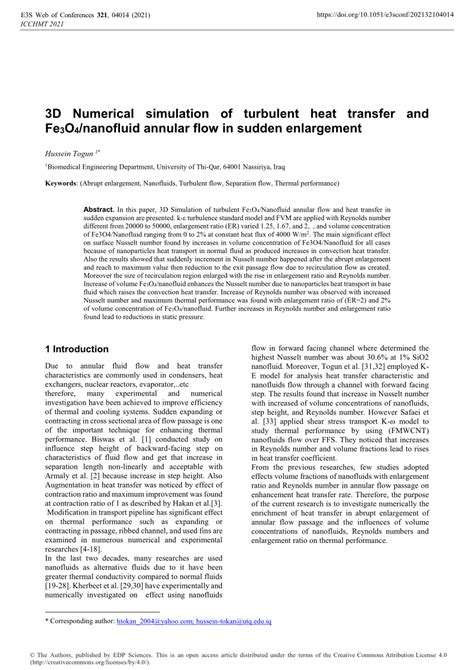Pdf 3d Numerical Simulation Of Turbulent Heat Transfer And Fe 3 O 4 Nanofluid Annular Flow In