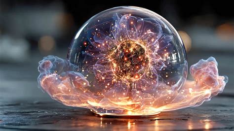 Abstract Energy Sphere Filled With Glowing Particles And Golden Elements In Motion Symbolizing