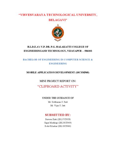 Mad Lab Mini Project “visvesvaraya Technological University Belagavi” Bldes V Dr P