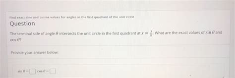 Solved Find Exact Sine And Cosine Values For Angles In The