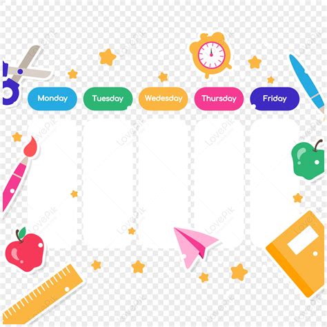Color Cartoon School Education Timetablestationeryclass Schedule