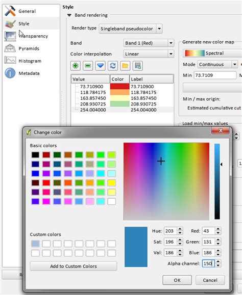 Qgis Define Transparent Color In Singleband Pseudocolor Raster Layer Style Geographic