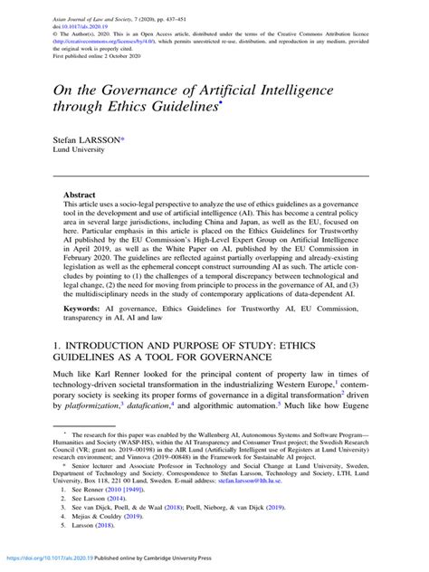 On The Governance Of Artificial Intelligence Through Ethics Guidelines