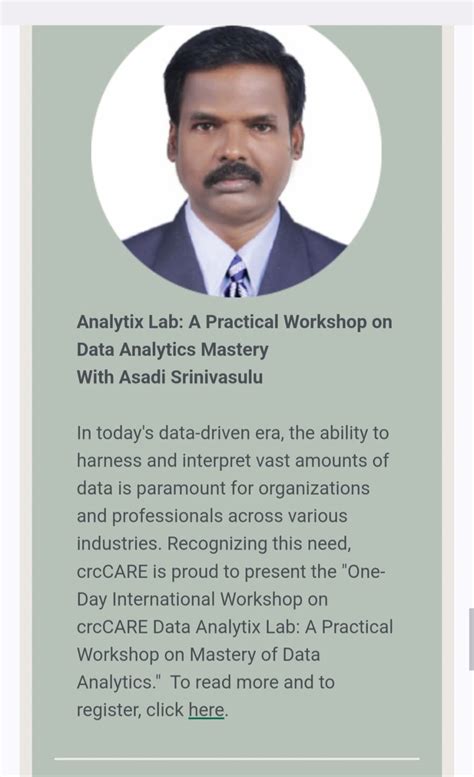 dr asadi srinivasulu on linkedin 💐💐the workshop on data analytics