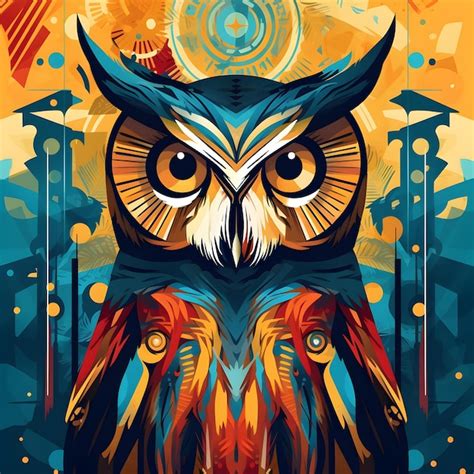 Premium Ai Image Colorful Owl Pattern