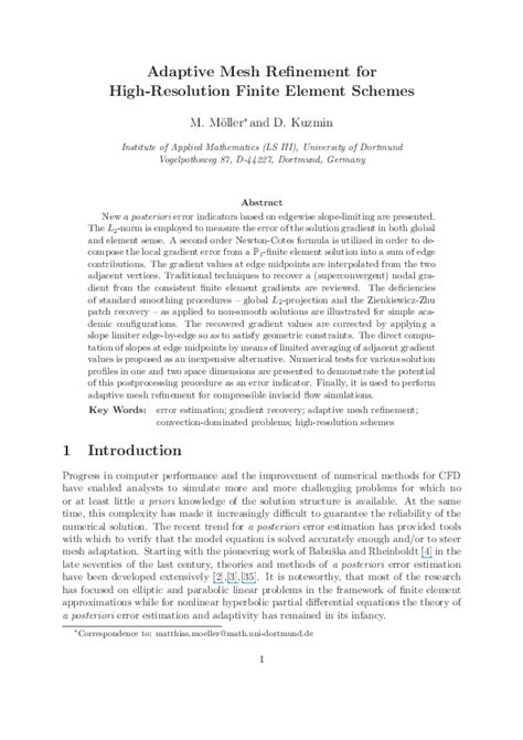 pdf adaptive mesh refinement for high resolution finite element schemes