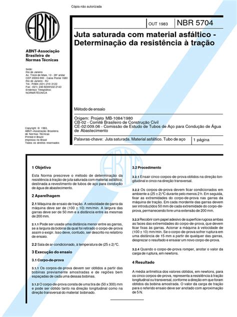 Nbr 5704 Juta Saturada Com Material Asfaltico Determinacao Da