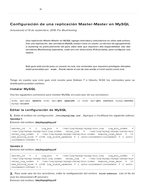 Configuración De Una Replicación Master Master En Mysql Doc Bluehosting Pdf Mi Sql
