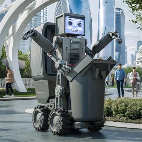 A Garbage Collector Robot With The Eyes On The Face Premium Ai Generated Image