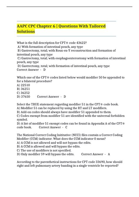 Aapc Cpc Chapter 6 Questions With Tailored Solutions Aapc Cpc