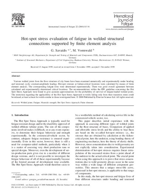 Pdf Hot Spot Stress Evaluation Of Fatigue In Welded Structural Connections Supported By Finite