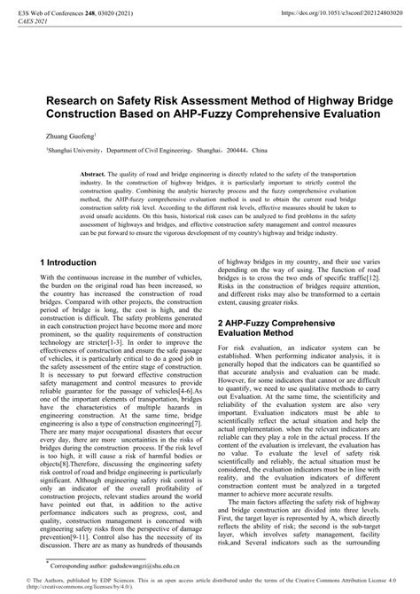 Pdf Research On Safety Risk Assessment Method Of Highway Bridge Construction Based On Ahp