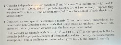 solved consider independent random variables u and v where
