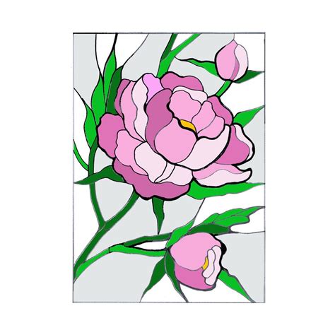 Peony Stained Glass Pattern Pion Stain Glass Window Panelhanging