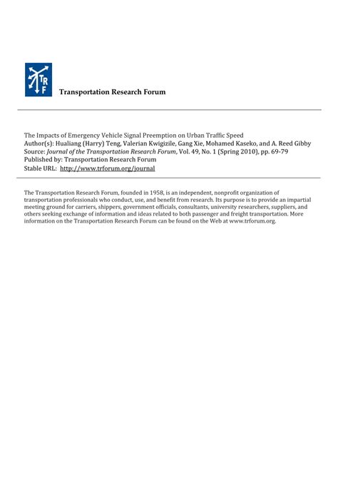 Pdf The Impacts Of Emergency Vehicle Signal Preemption On Urban Traffic Speed