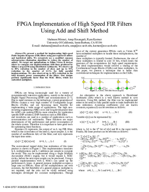 Pdf Fpga Implementation Of High Speed Fir Filters Using Add And Shift