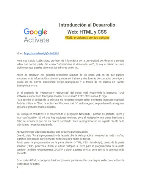 Parte I 215 Html Problemas Con Los Editores Pdf Html Página Web