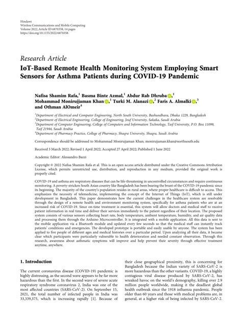 Pdf Iot Based Remote Health Monitoring System Employing Smart Sensors