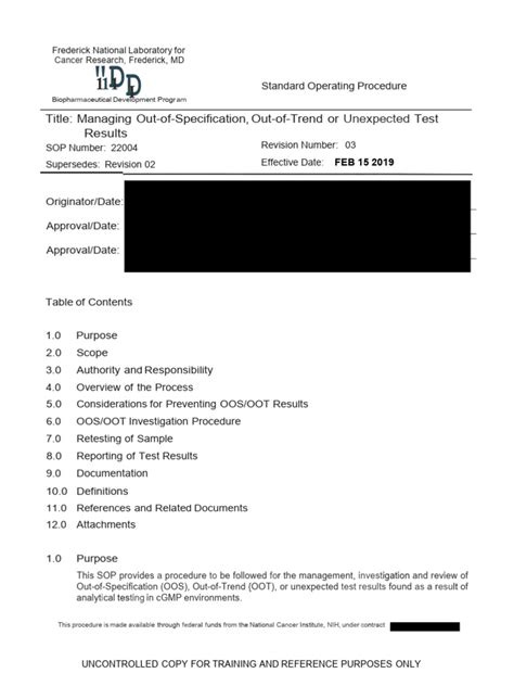 Managing Out Of Specification Test Results Or Unexpected Test Results