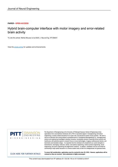 Pdf Hybrid Brain Computer Interface With Motor Imagery And Error Related Brain Activity